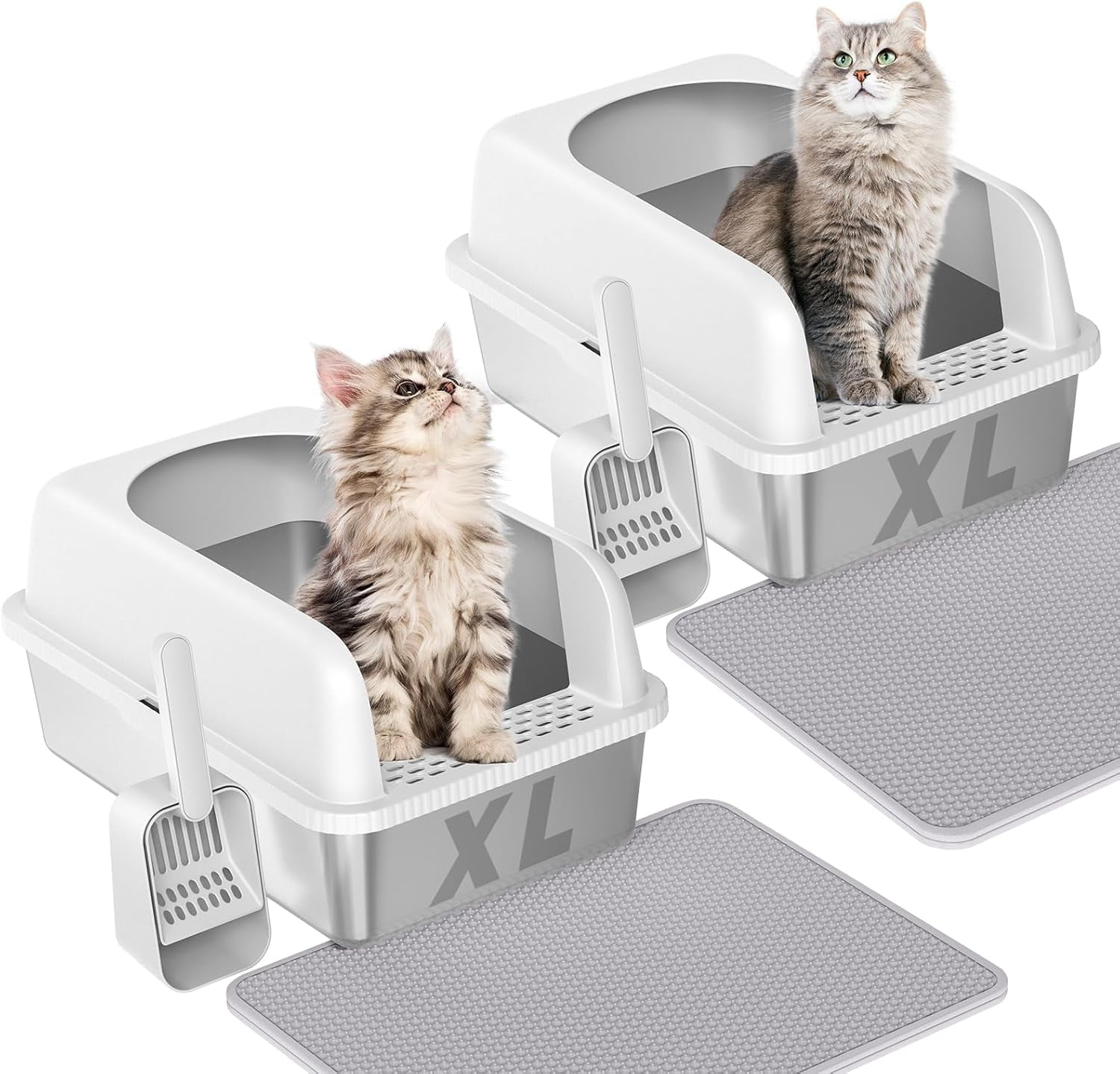 Extra Large Stainless Steel Cat Litter Box with Lid High Wall Sides ...