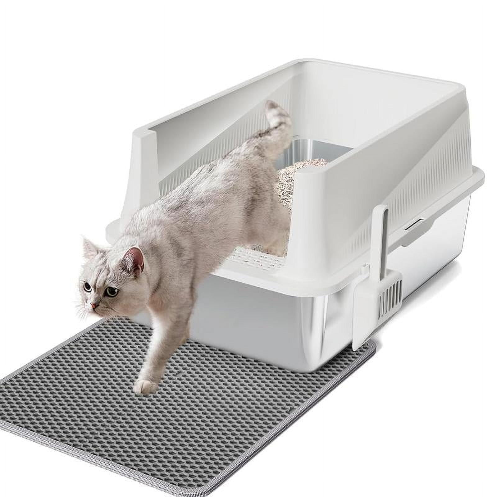 "Extra Large Stainless Steel Cat Litter Box with Lid, Semi-Enclosed ...
