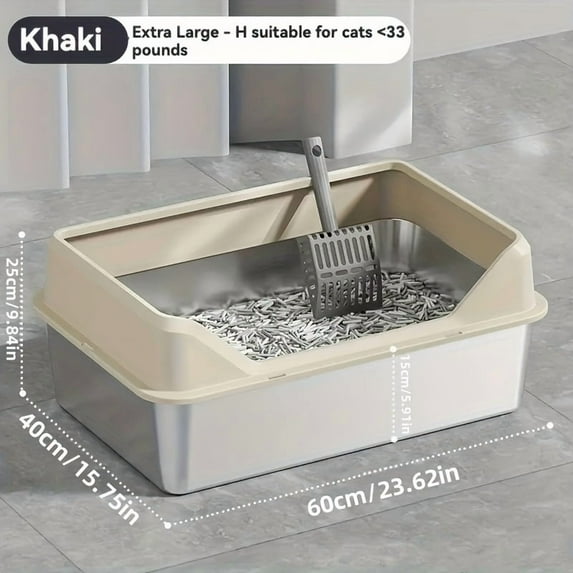 Extra Large Stainless Steel Cat Litter Box - Non-Stick Leakproof High ...