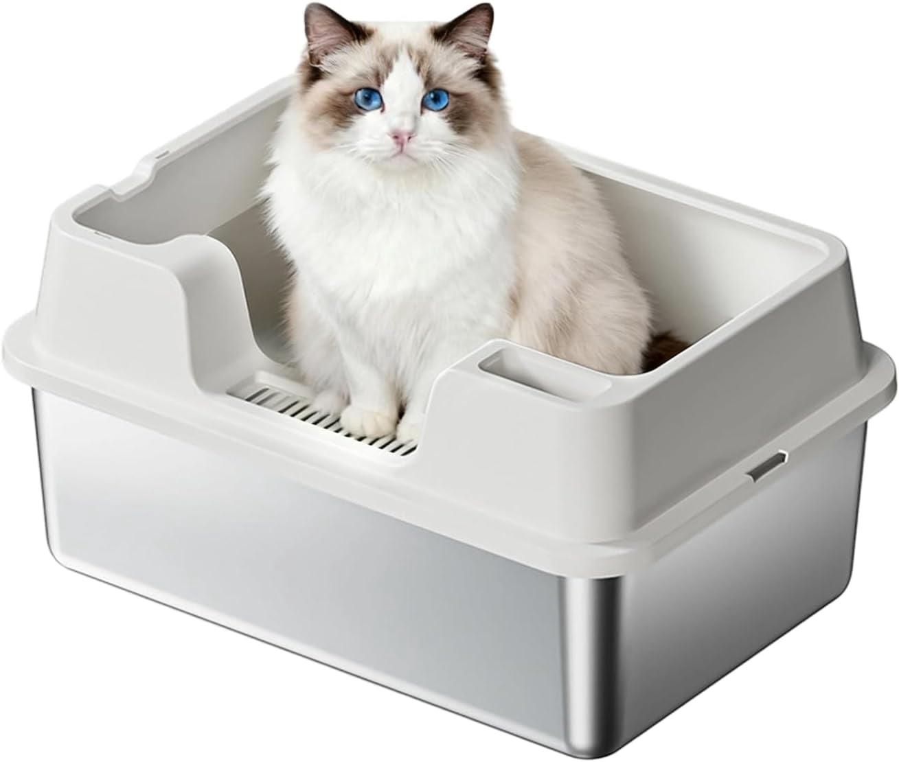 Extra Large Stainless Steel Cat Litter Box with Lid, Semi Enclosed Leak ...