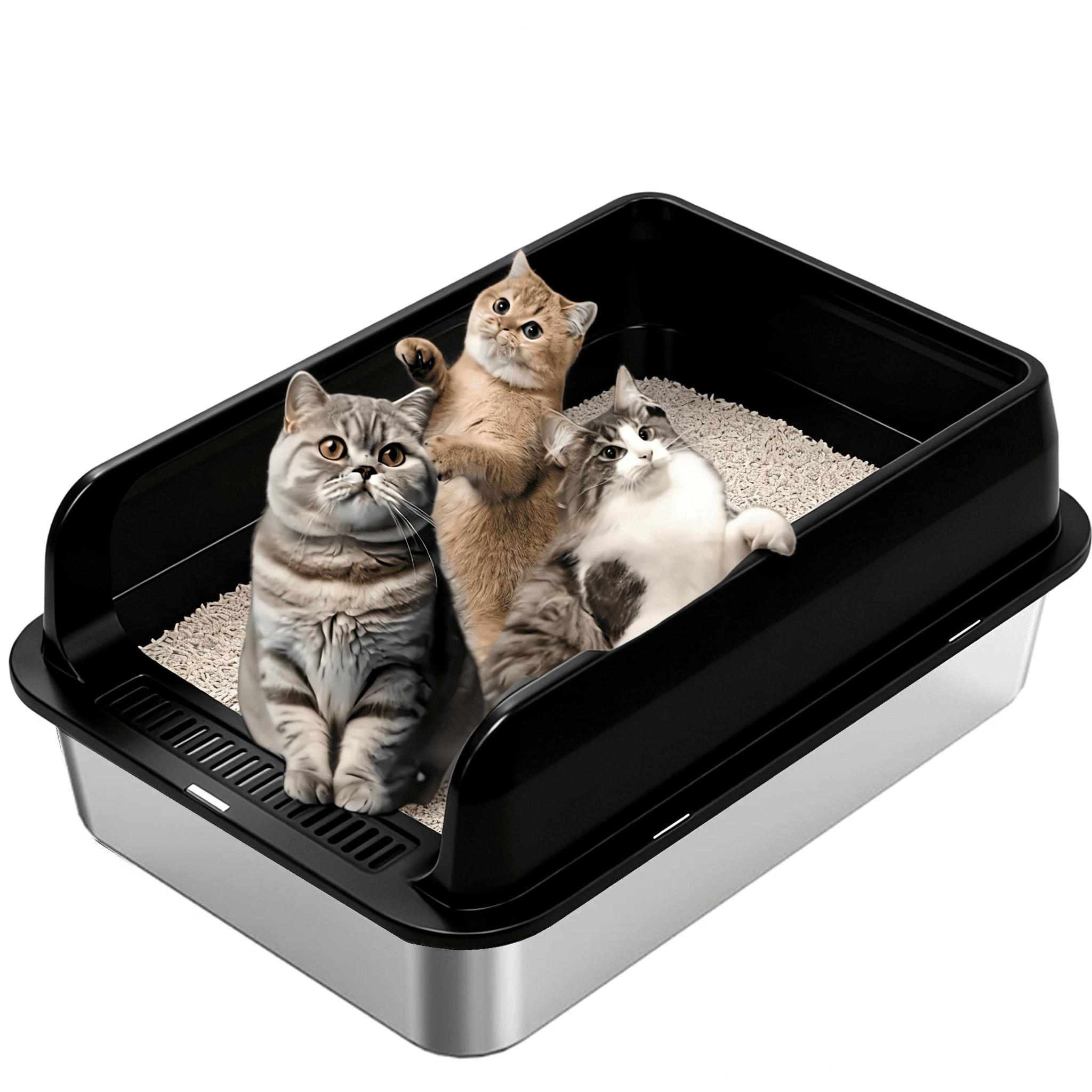 Extra Large Stainless Steel Cat Litter Pan with High Sides, 23.6x15.7x9 ...