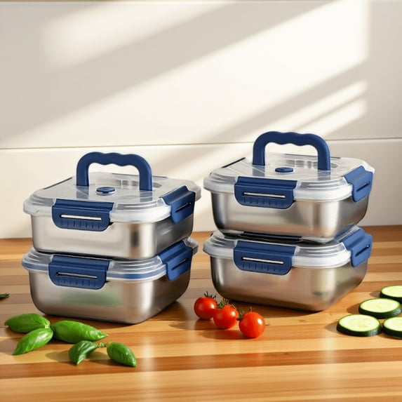 Extra Large Stainless Steel Food Storage Containers With Blue Airtight ...