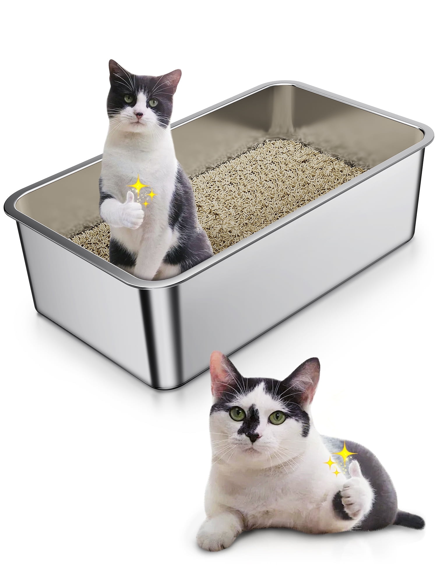 Stainless Steel Cat Litter Box, Bug Hull High Sided Metal Pan, Odor ...