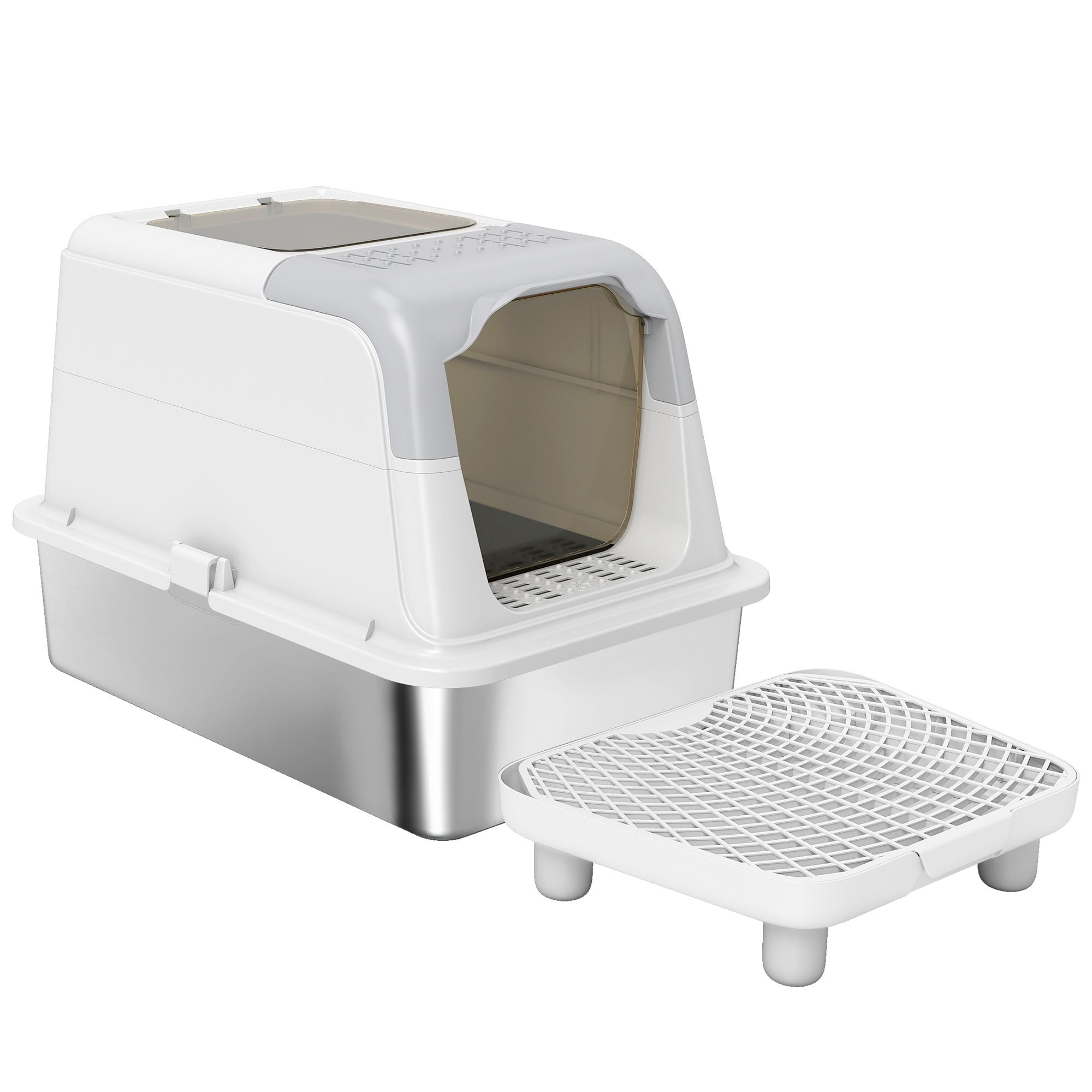 Extra Large Stainless Steel Litter Box, Enclosed Cat Litter Box with ...