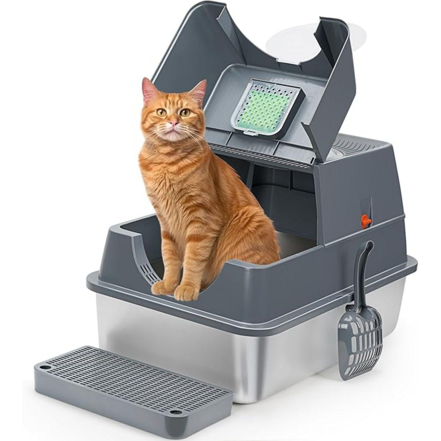 Extra Large Stainless Steel Litter Box Enclosed, Stainless Steel Cat ...