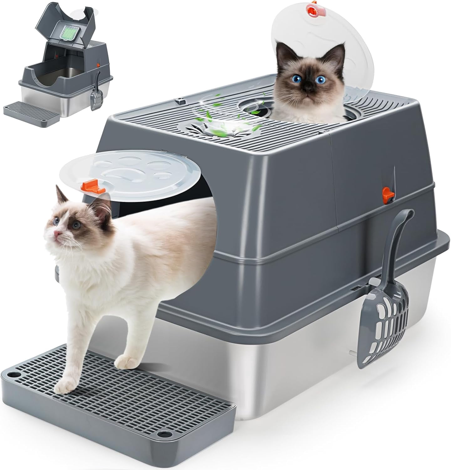 Extra Large Stainless Steel Litter Box Enclosed, Stainless Steel Cat ...