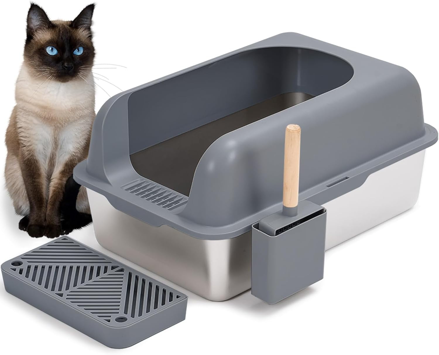 Extra Large Stainless Steel Litter Box with Lid, High Sides Covered ...