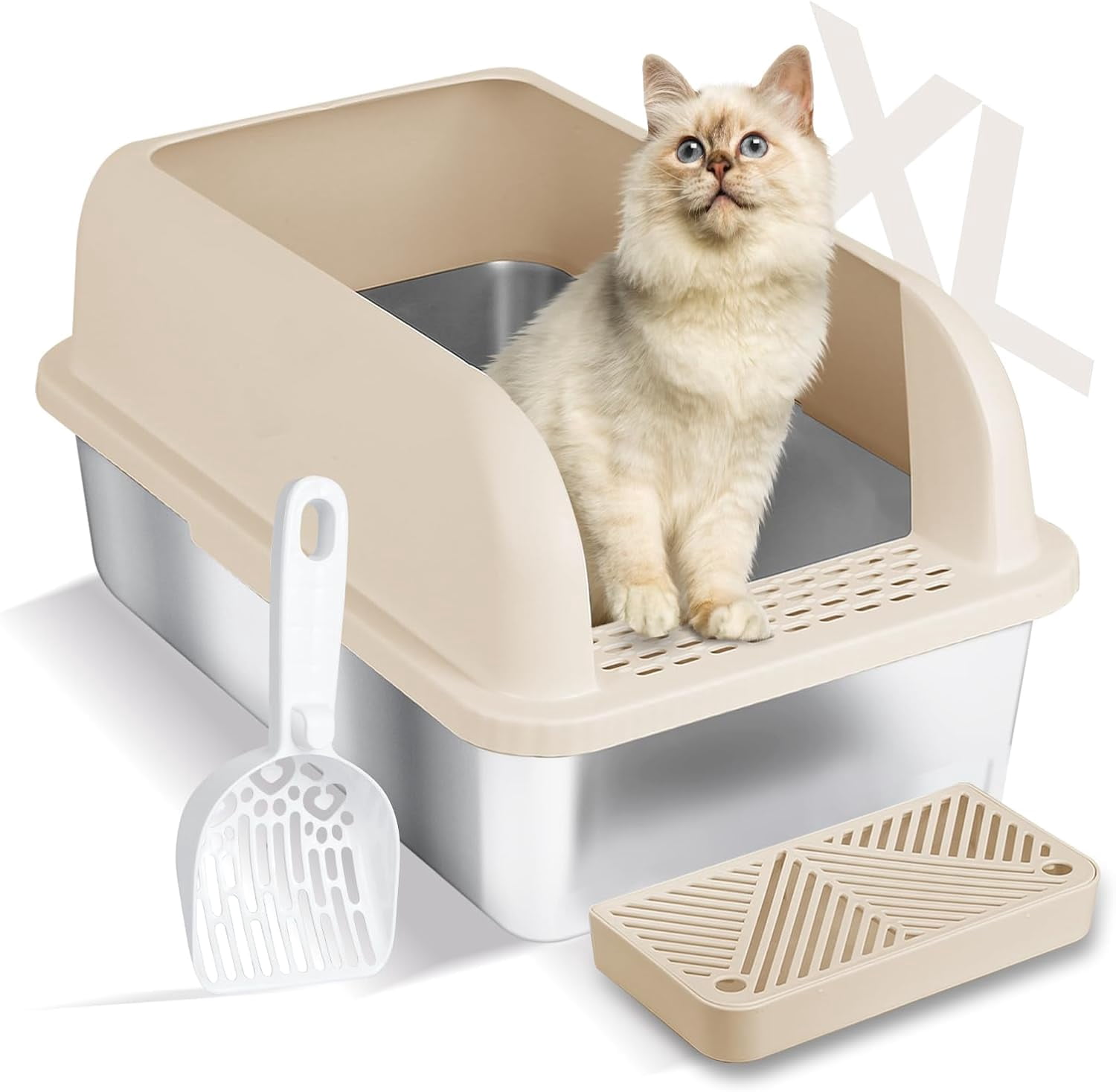Extra Large Stainless Steel Litter Box with Lid, High Wall Enclosed Cat ...