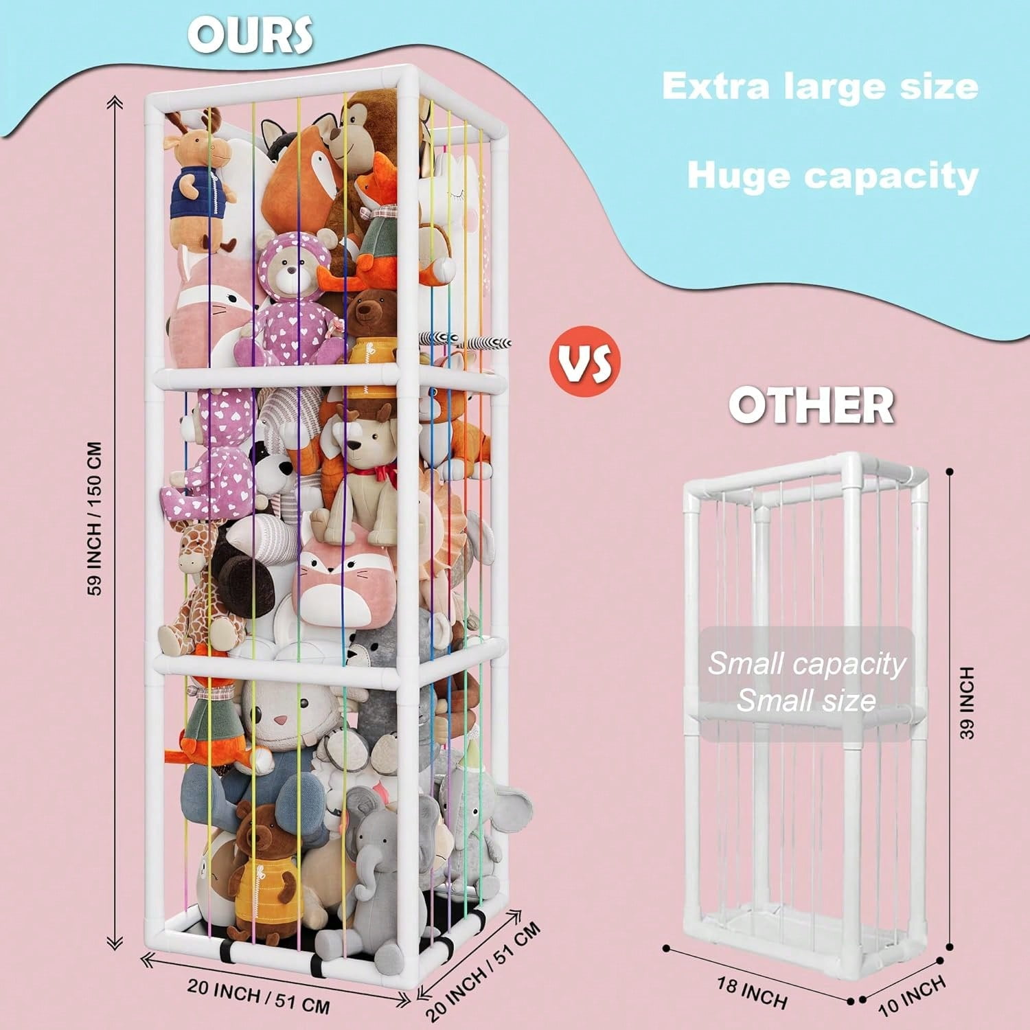 Extra Large Standing Stuffed Animal Shelf/Holder, 59" Tall ABS Tube ...