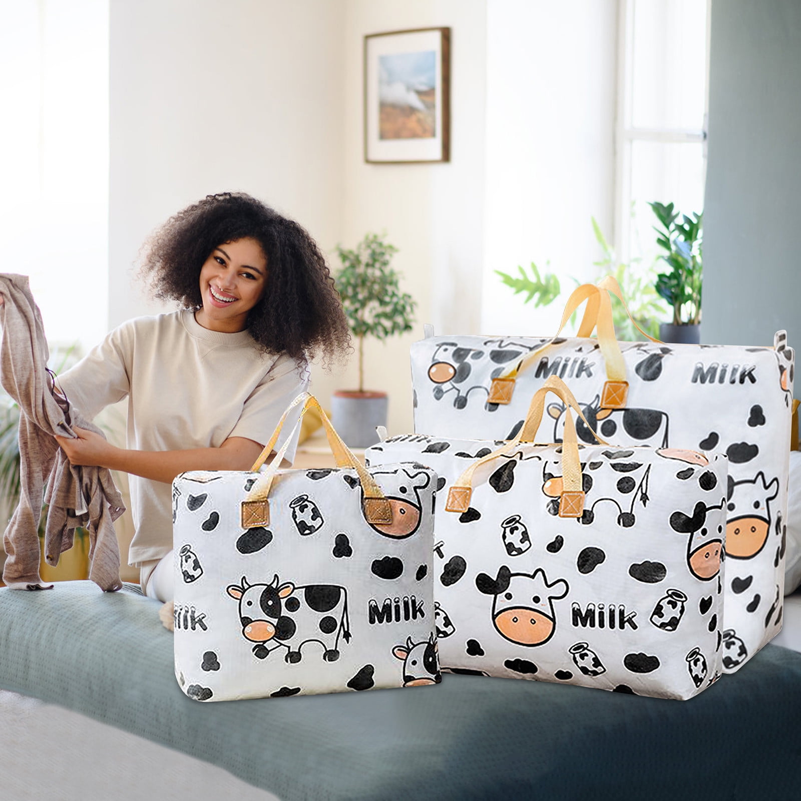 Extra Large Storage Bag with Handle Foldable Fabric Storage Bin for Blankets S Pillows Clothes ...