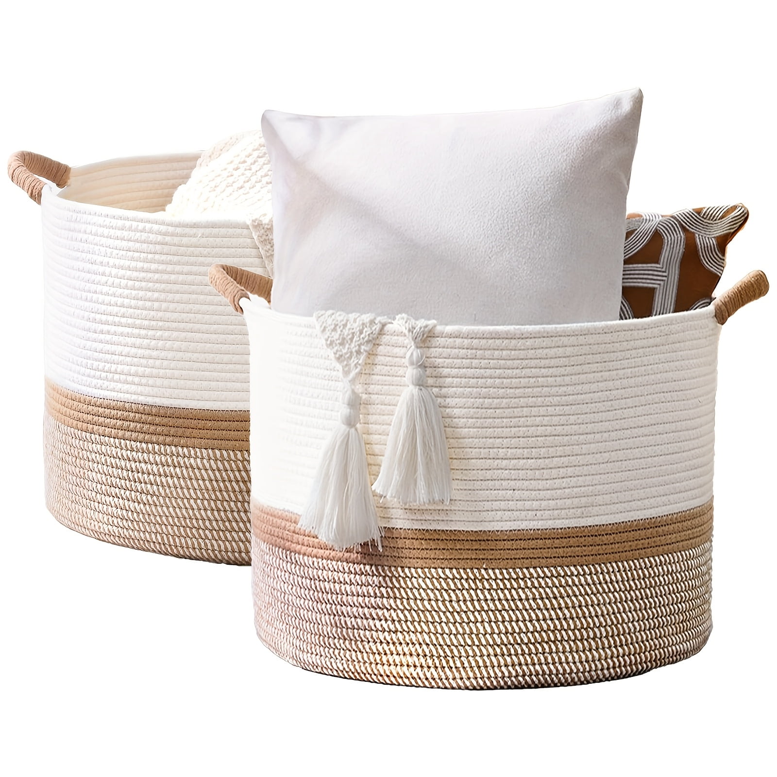 Extra Large Storage Basket with Handles, 16"x14", Classic Style Fabric ...