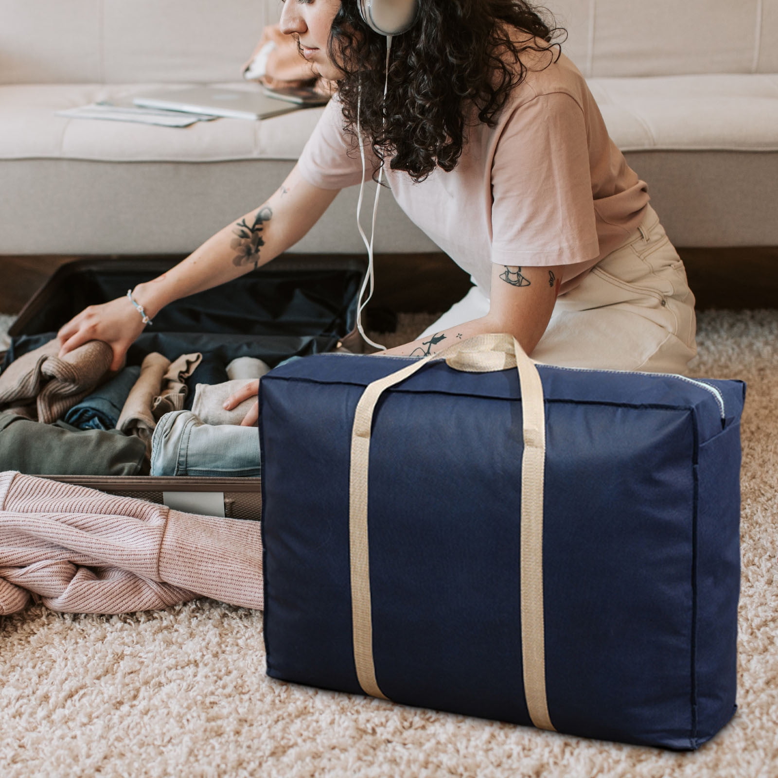 Extra Large Storage Duffle Bag with Zippers and Handles, Space Saver ...