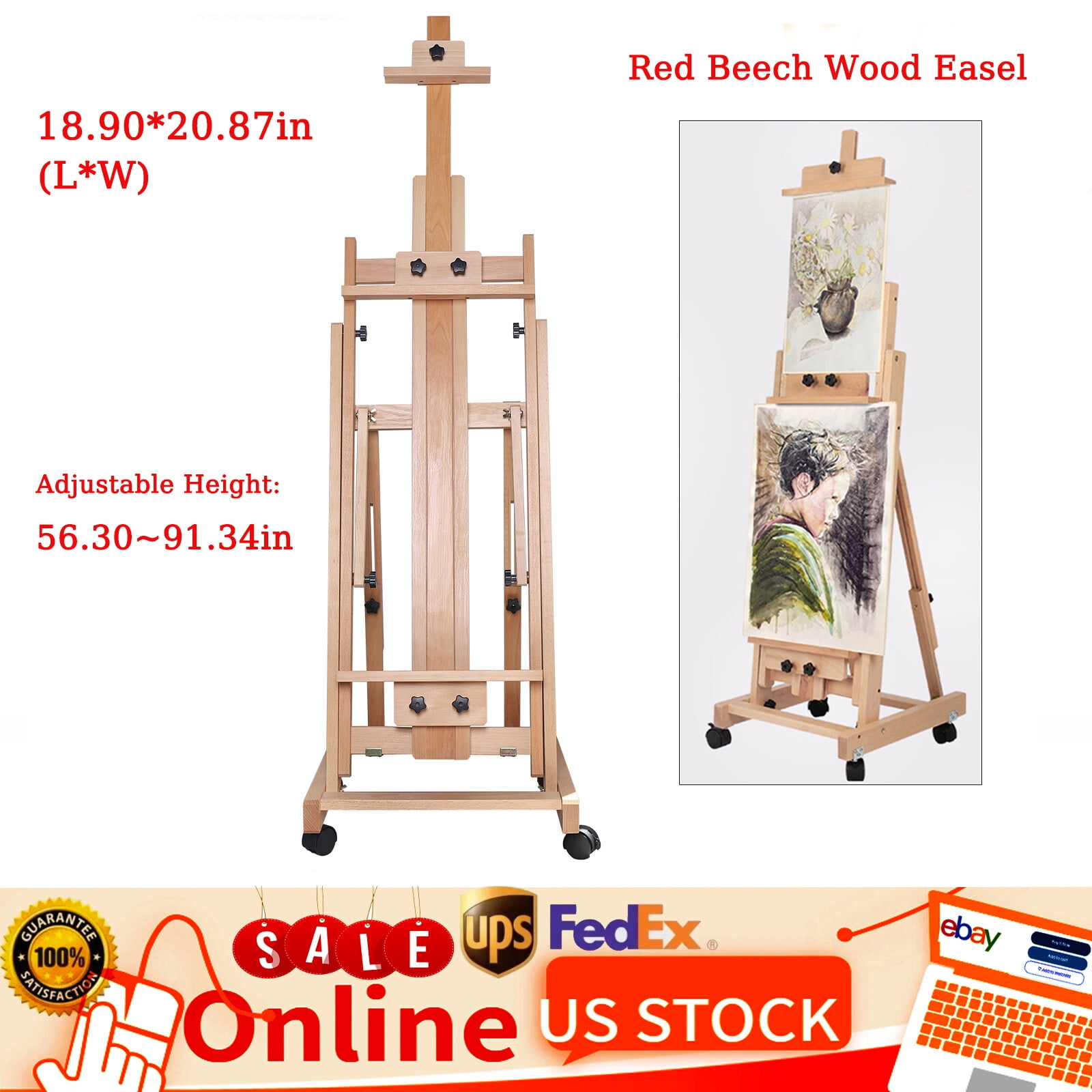 Extra Large Studio H-Frame Easel Adjustable Solid Beech Wood Artist ...