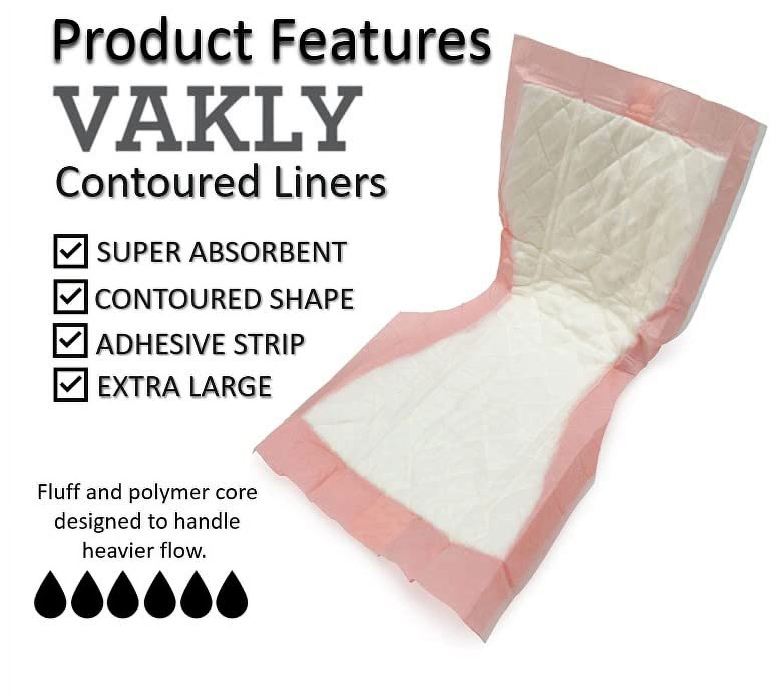 Extra Large Super-Absorbent Contoured Hospital Style Pad Liners [Pack ...