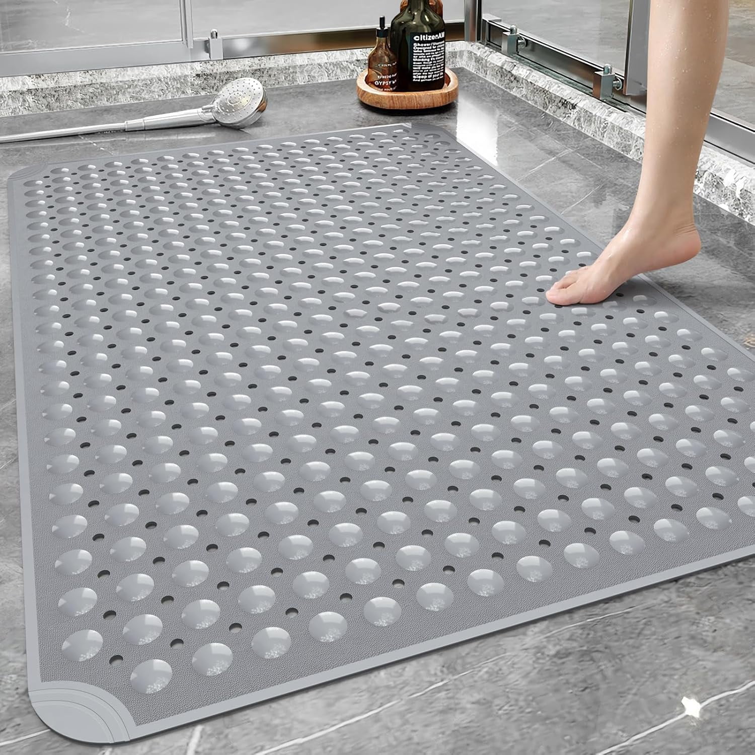Extra Large TPE Shower Mat, 47.2" L x 31.5" W Anti Slip Bath Mat with ...