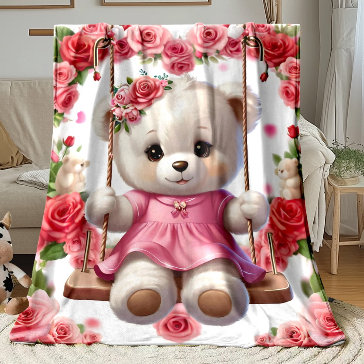 Extra Large Teddy Bear Swing Blanket - Soft Flannel Throw, Pink Teddy ...