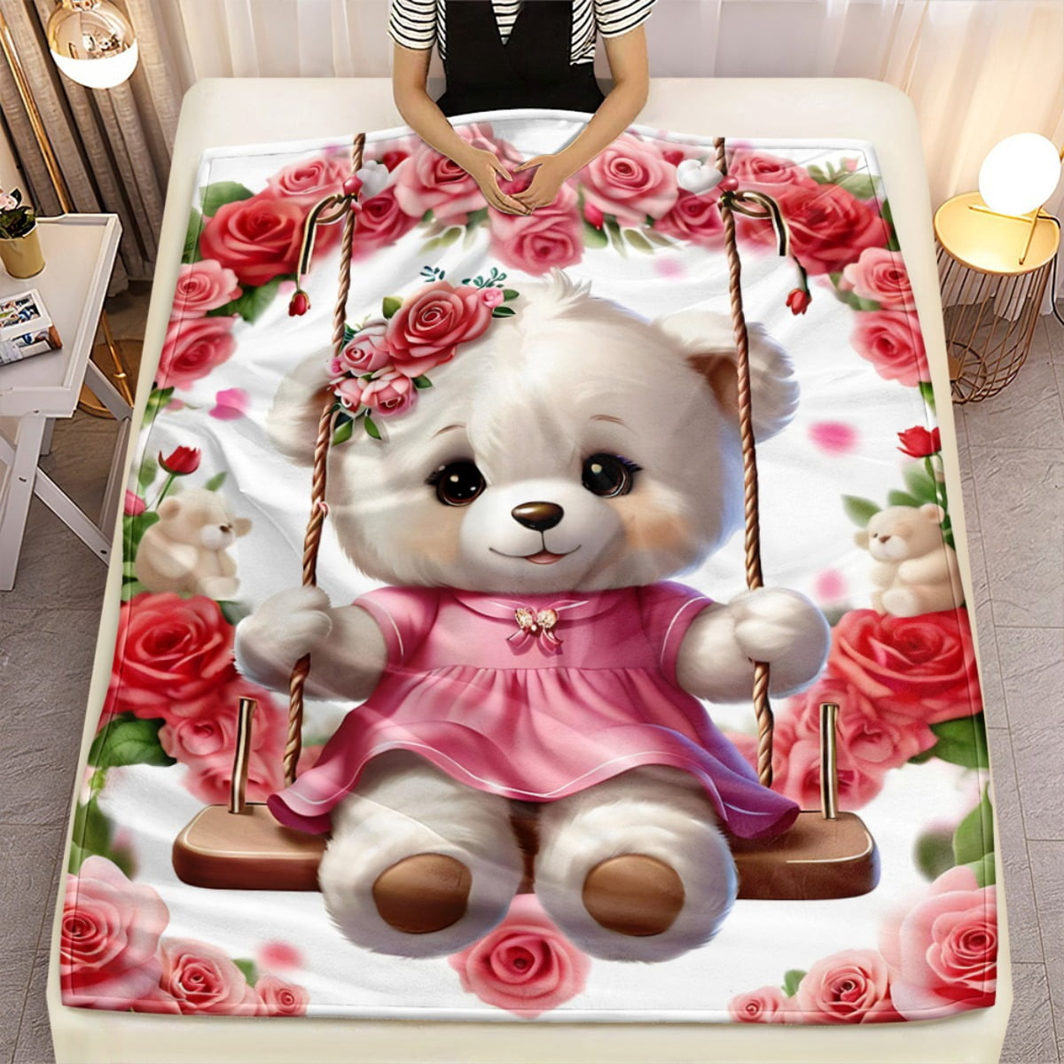Extra Large Teddy Bear Swing Blanket - Soft Flannel Throw, Pink Teddy ...