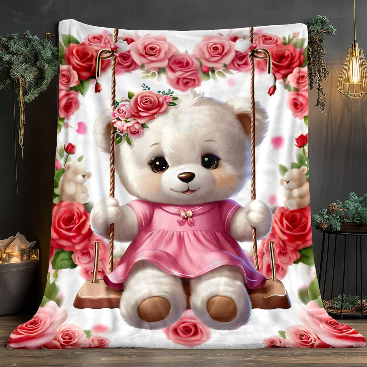 Extra Large Teddy Bear Swing Blanket - Soft Flannel Throw, Pink Teddy ...