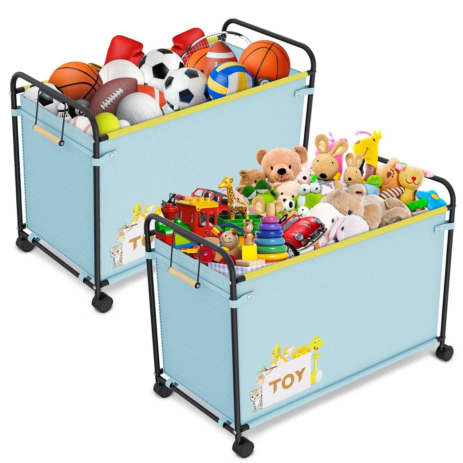 2PC Extra Large Toy Box, 180L Toy Storage Organizer with Wheels, Metal ...
