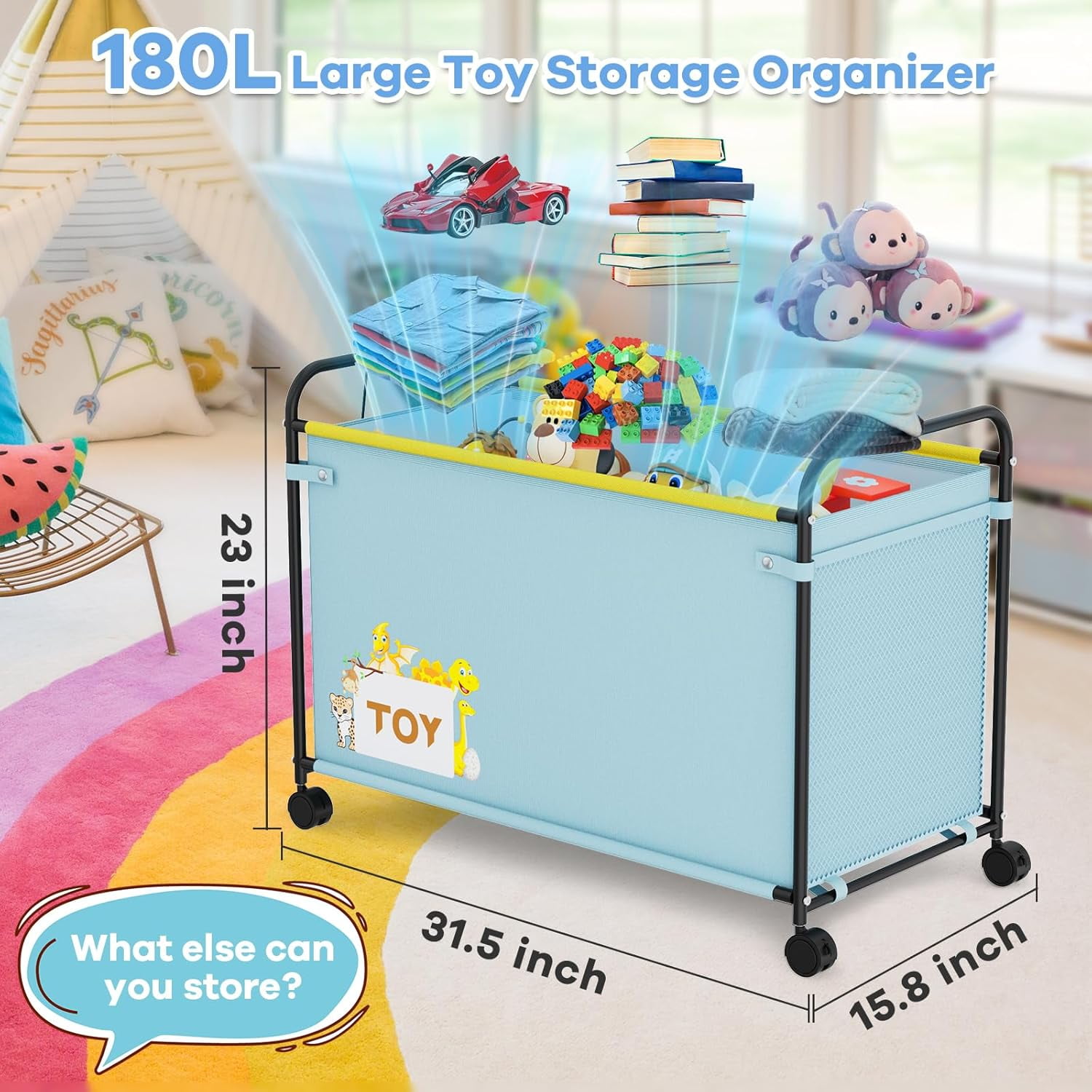 Large Toy Box 180L with Wheels Metal Oxford Cloth Storage Organizer for ...