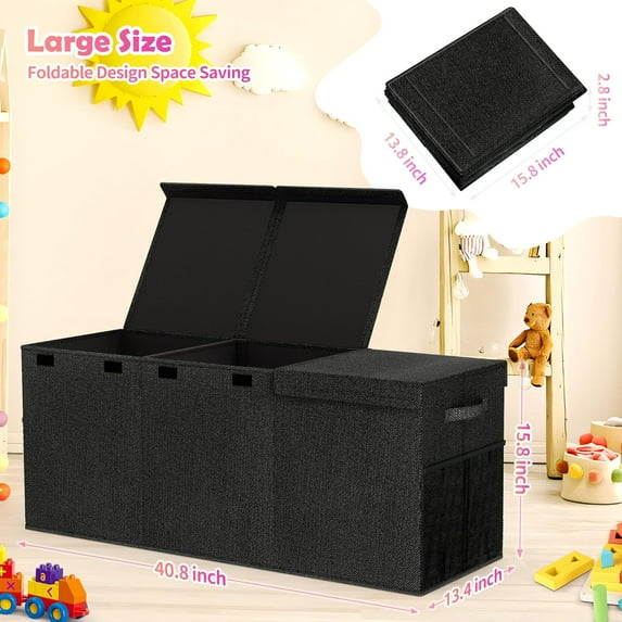 Extra Large Toy Box, Collapsible Sturdy Kids Toy Chest for Boys, Girls, 40"x14"x16" Storage ...
