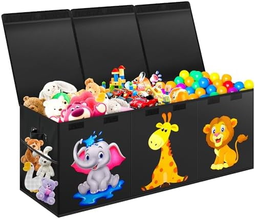 Extra Large Toy Box, Collapsible Sturdy Storage Organizer with Lids, Dinosaur Toybox for Boys ...
