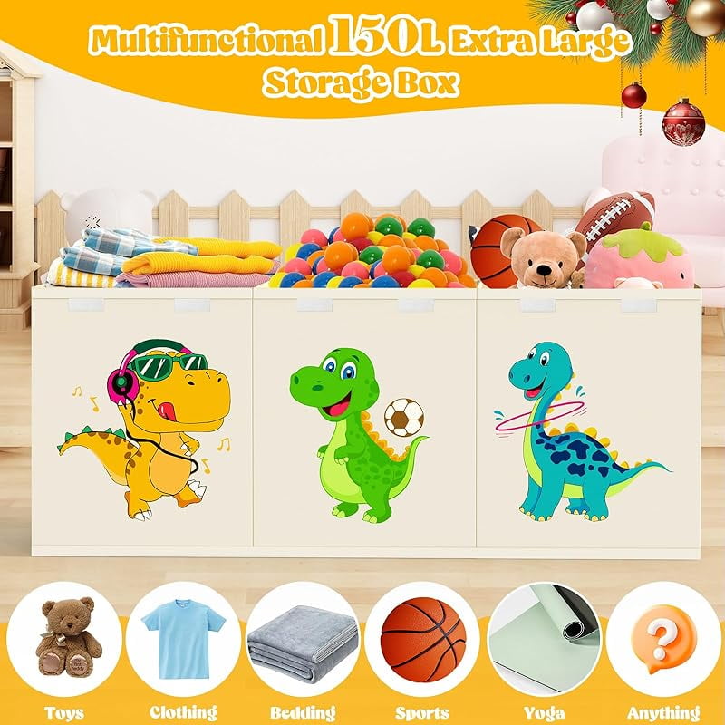Extra Large Toy Box, Collapsible Toddlers Toy Chest Kids Storage Organizer, Dinosaur Bin Boxes ...