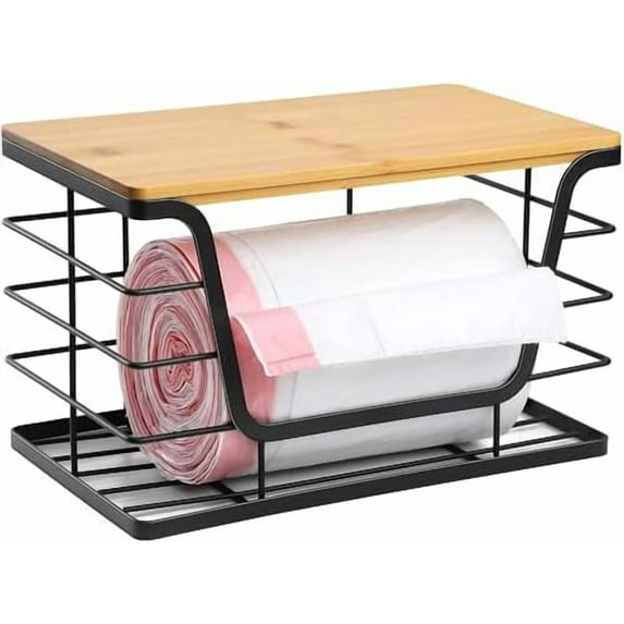 Extra Large Trash Bag Holder Dispenser With Bamboo Top, Wall Mounted ...