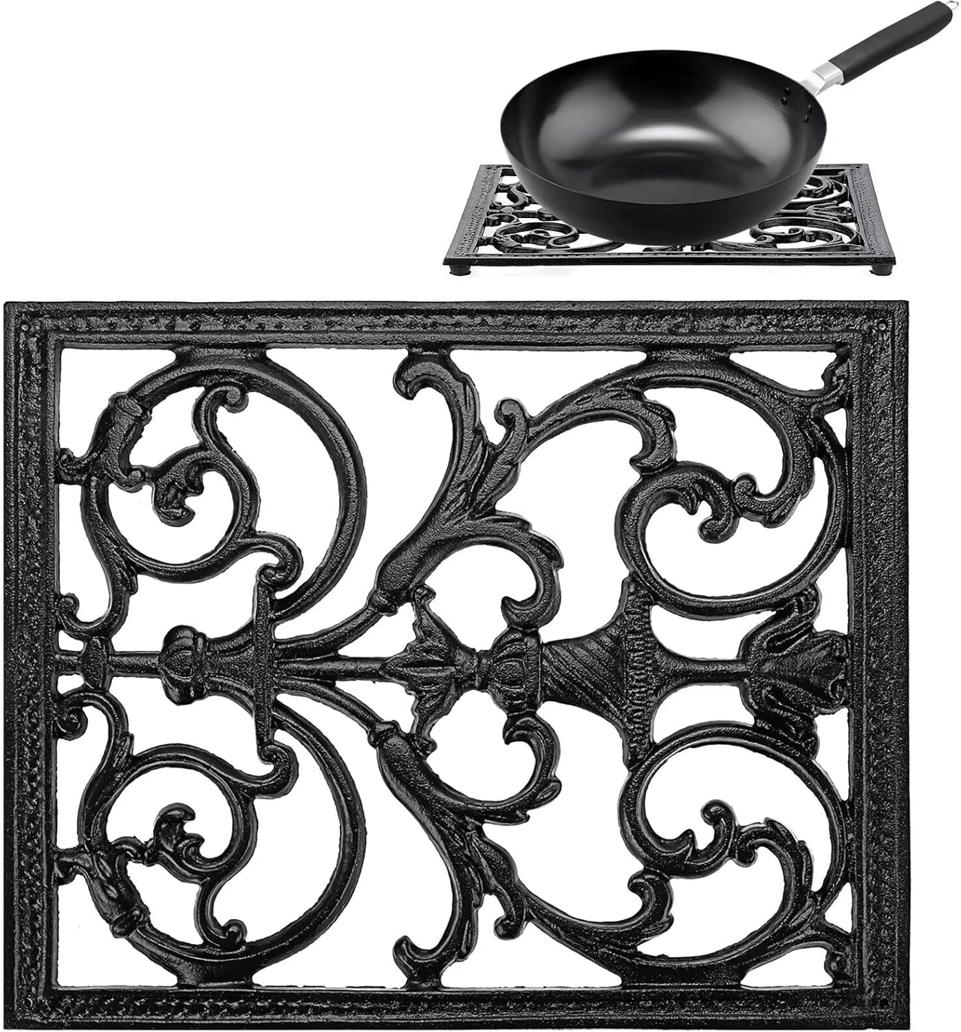 Extra Large Trivets for Hot Dishes, 14.9 X 12 Inch Cast Iron Trivet with Rubber Feet, Heat ...