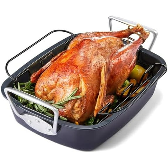 Extra Large Turkey Roasting Pan with Rack (U-Shaped), 18.7×13.6 Inch ...