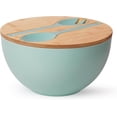 Extra Large Turquoise Bamboo Fiber Salad Bowl with Wooden Lid and ...