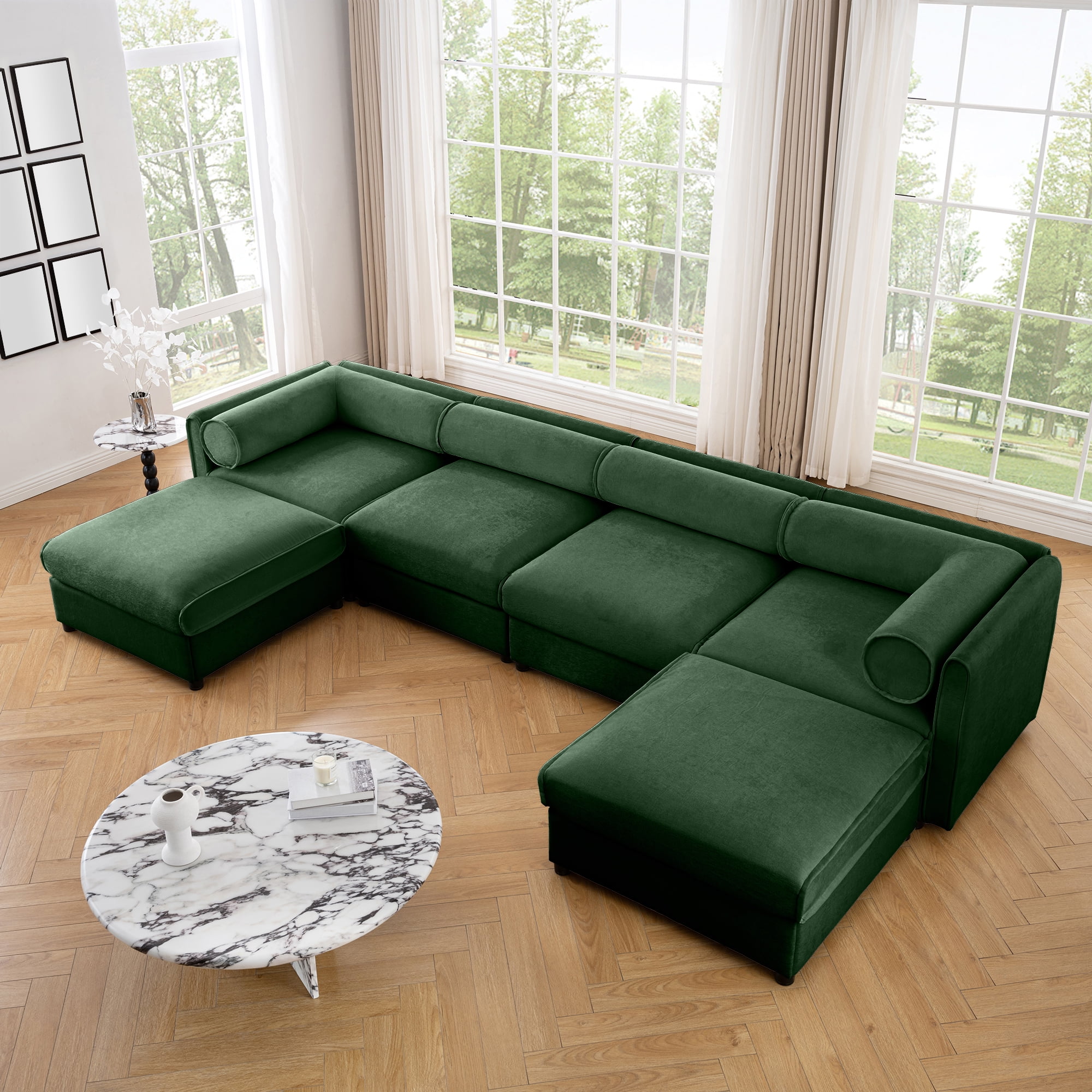 Extra Large U-Shaped Modular Sectional Sofa Couch in Green Chenille ...