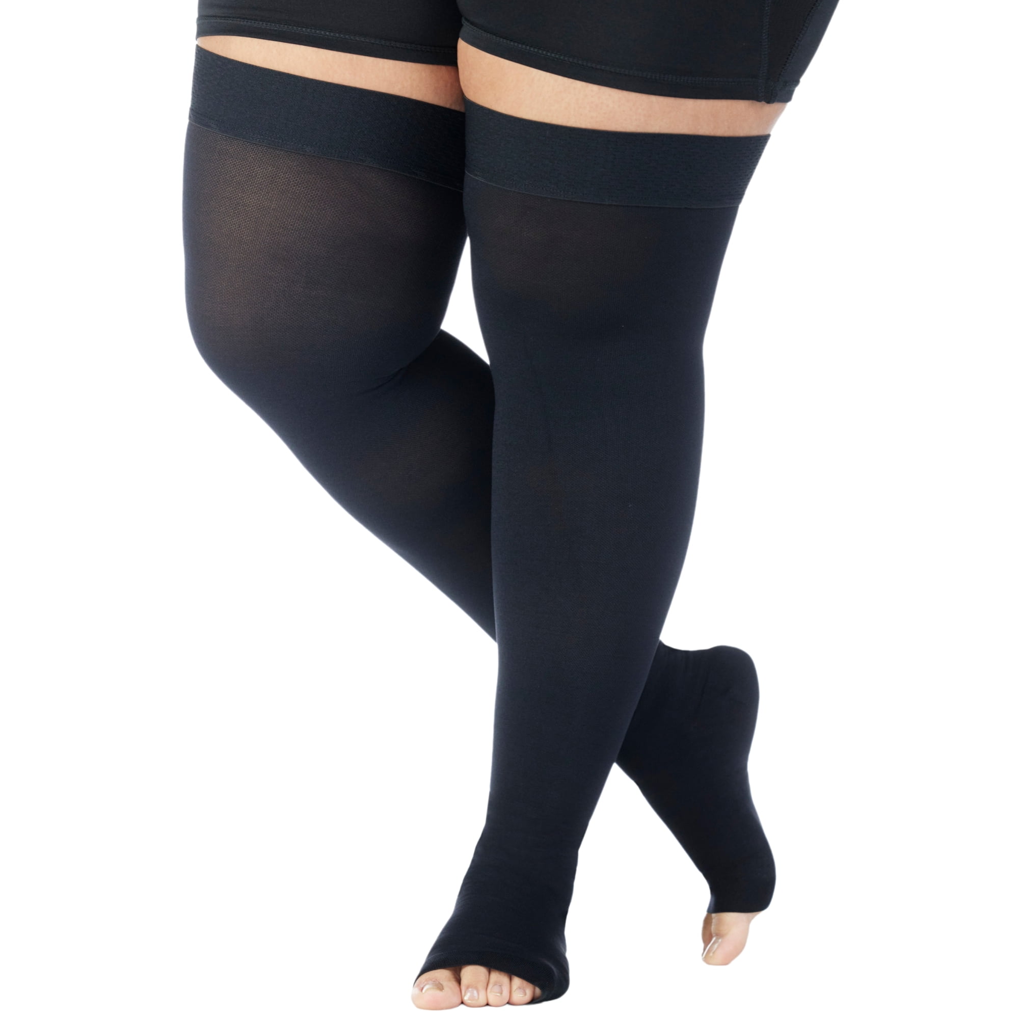 Extra Large Unisex Compression Thigh Hi 20-30mmHg with Open Toe - Black ...