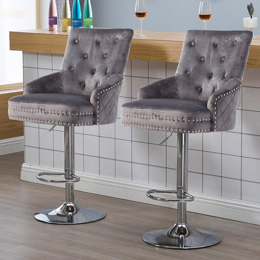 Extra Large Velvet Bar Stool Heavy Duty Adjustable Breakfast Chair w ...