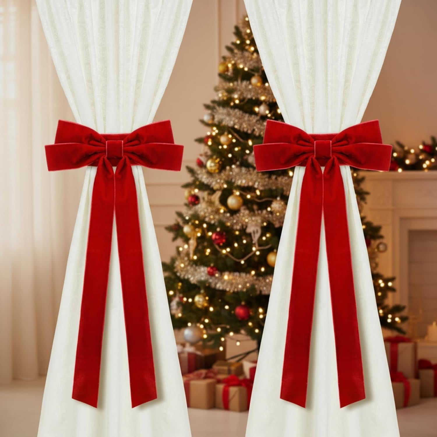 Extra Large Velvet Bows Christmas Tree Topper Decor, 20x71 Inch Big Red ...