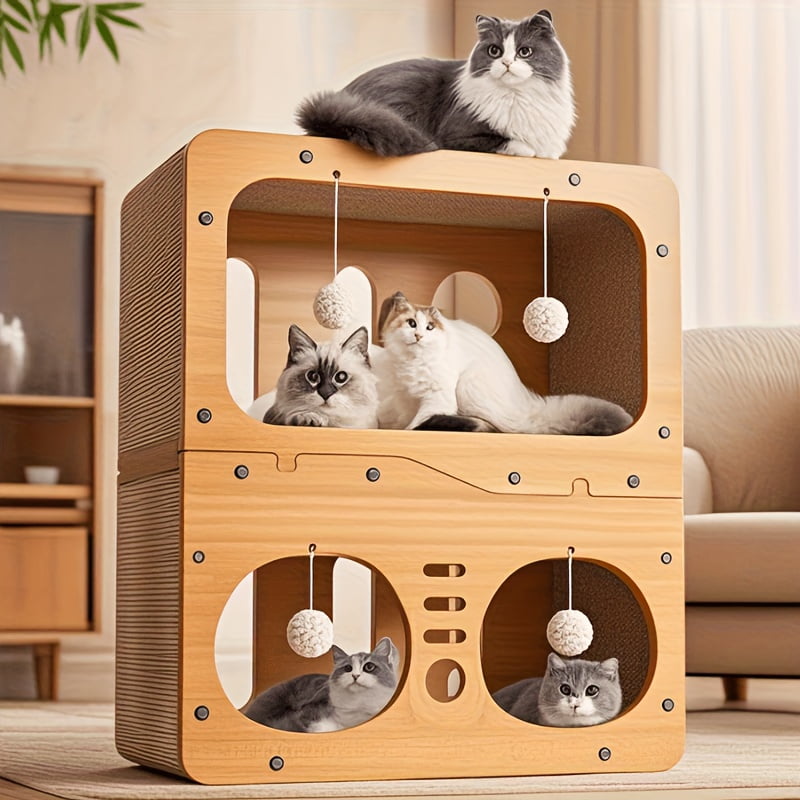 Extra-Large Vertical Scratching Post and Cool House - Two-Storey Cat ...