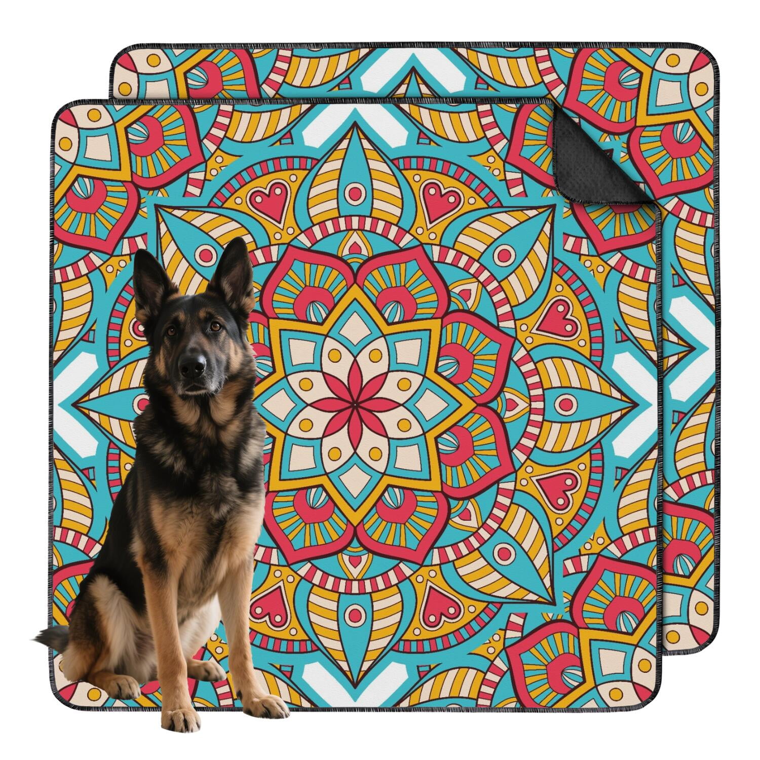 Extra Large Washable Dog Potty Pads, 48" x48" Mandala Pattern, Durable ...