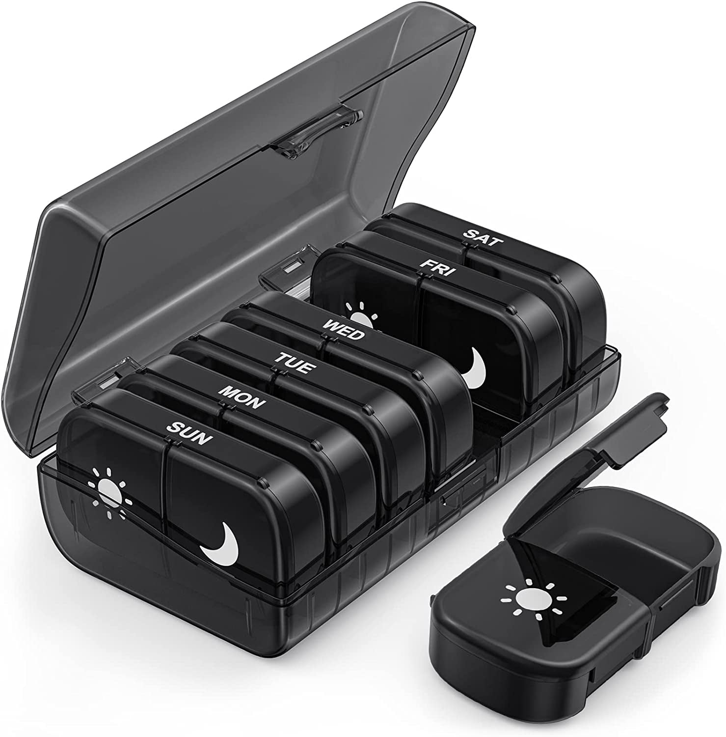 Extra Large Weekly Pill Organizer 2 Times a Day, One-Side Open Pill Box ...