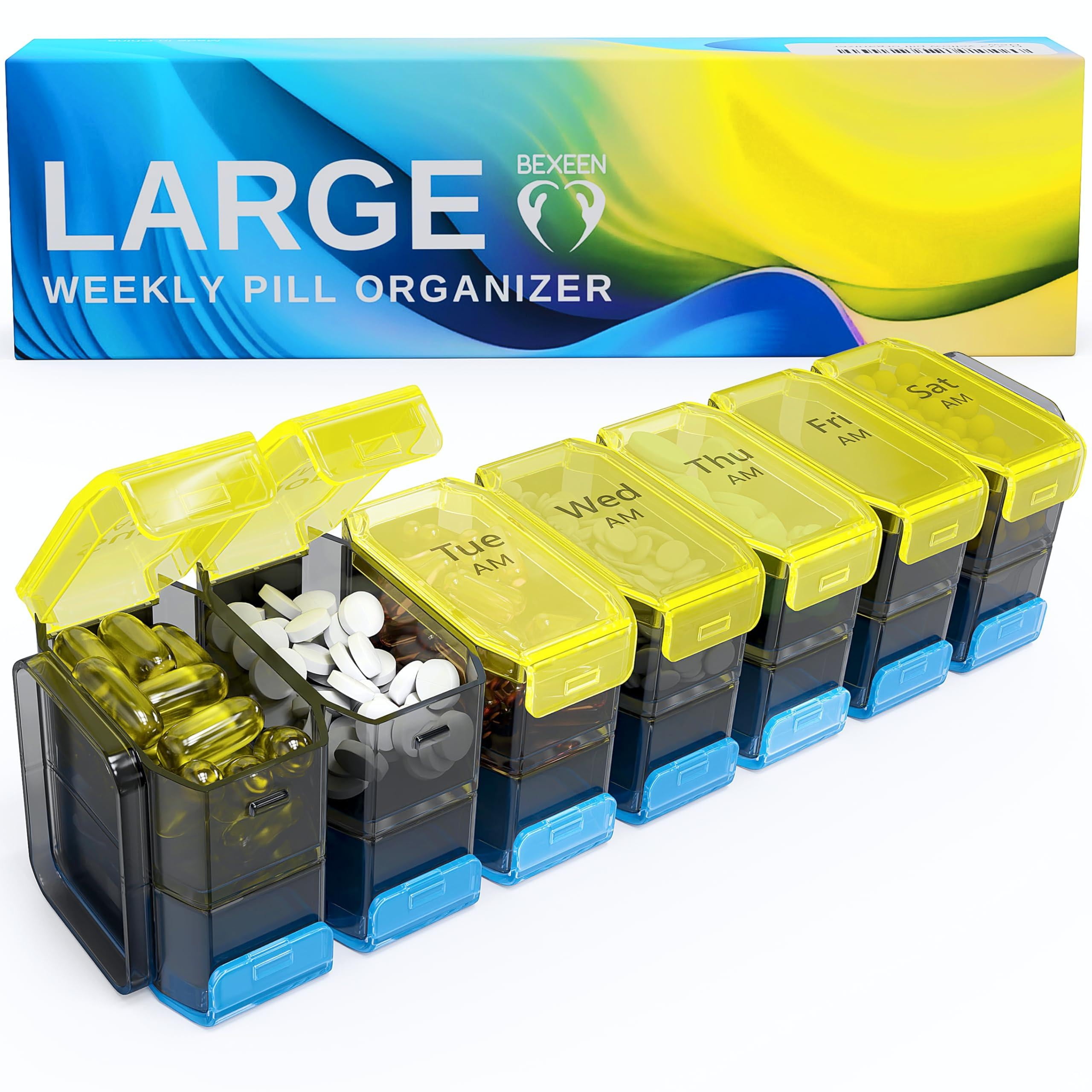 Extra Large Weekly Pill Organizer 2 Times a Day XL Pill Case Yellow ...