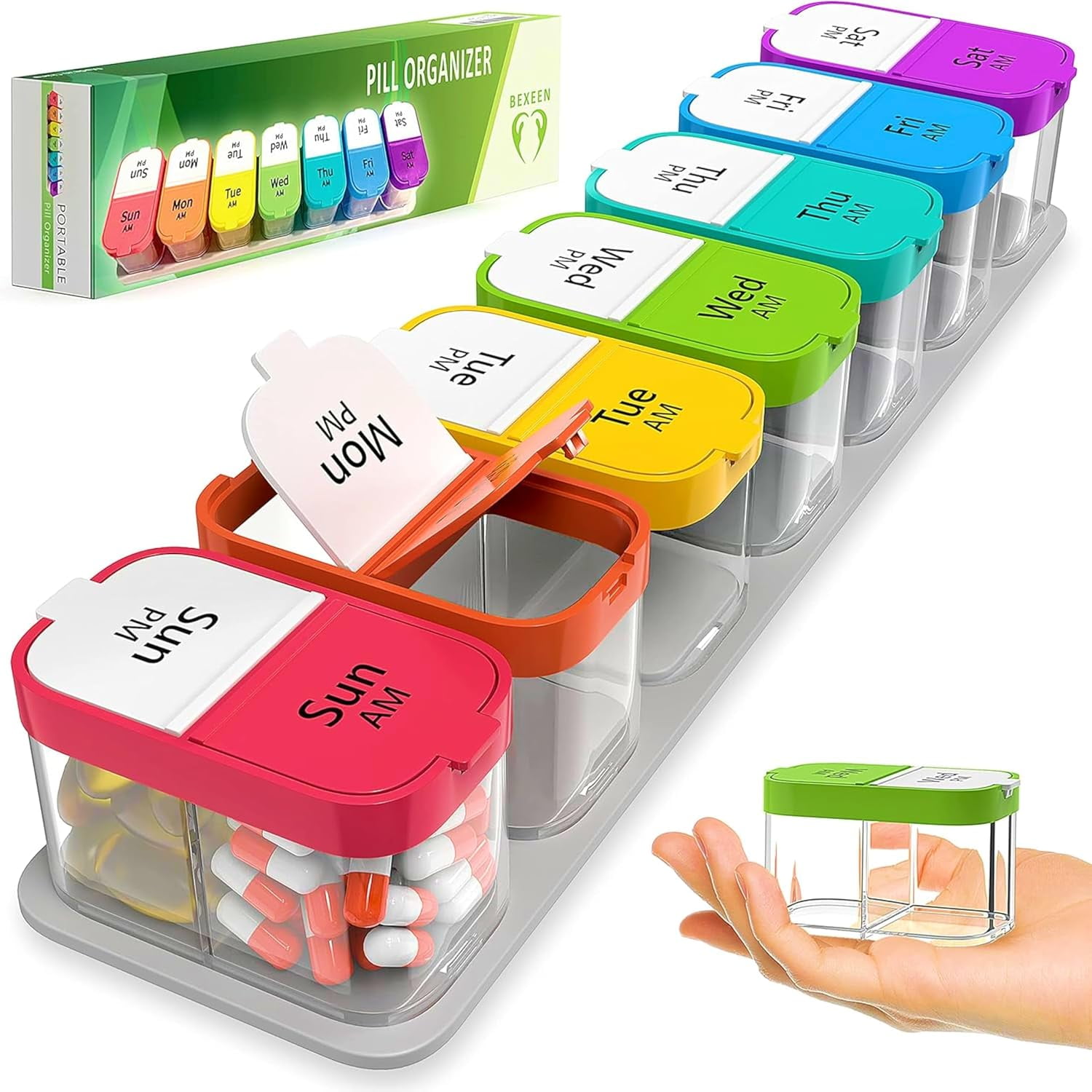 Extra Large Weekly Pill Organizer - XL Vitamin Holder with 7 Detachable ...