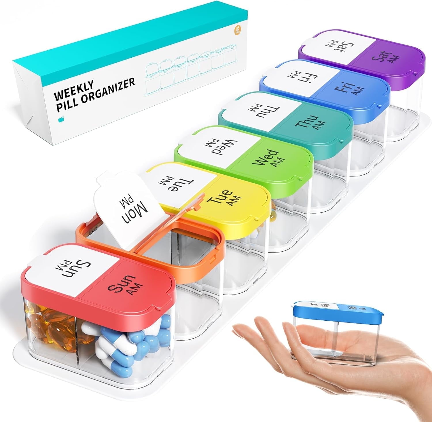 Amorvolat Large Weekly Pill Organizer 7 Day (2 Times a Day) – Portable ...