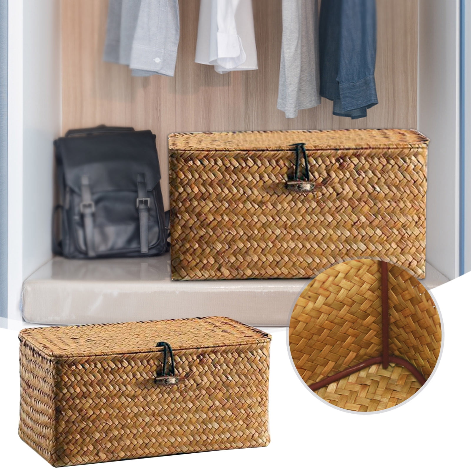 Extra Large Wicker Storage Basket with Lid, Woven Rattan Laundry Hamper ...