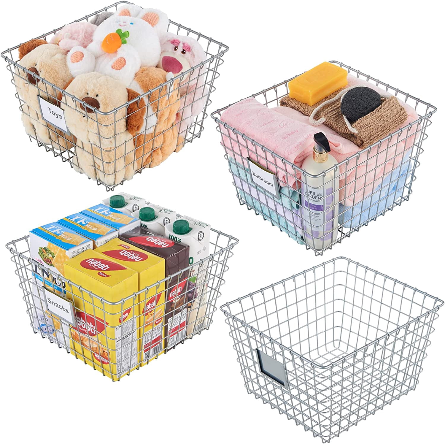 【Extra Large】Wire Handmade Basket 4 Packs, Kitchen Bathroom Storage ...