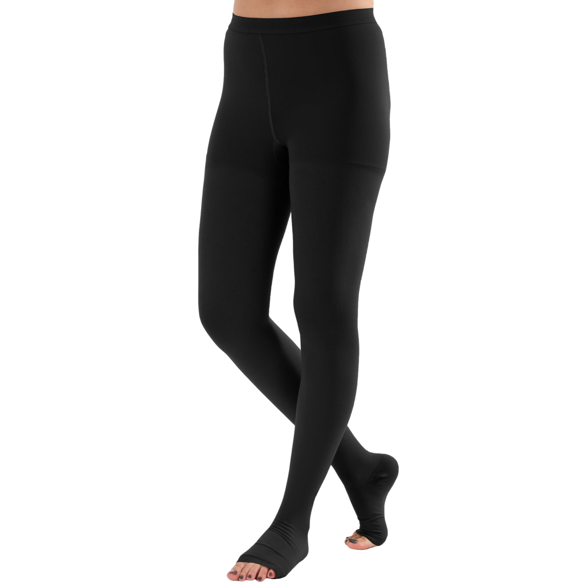 Extra Large Womens Compression Tights with Open Toe 20-30 mmHg - Black ...