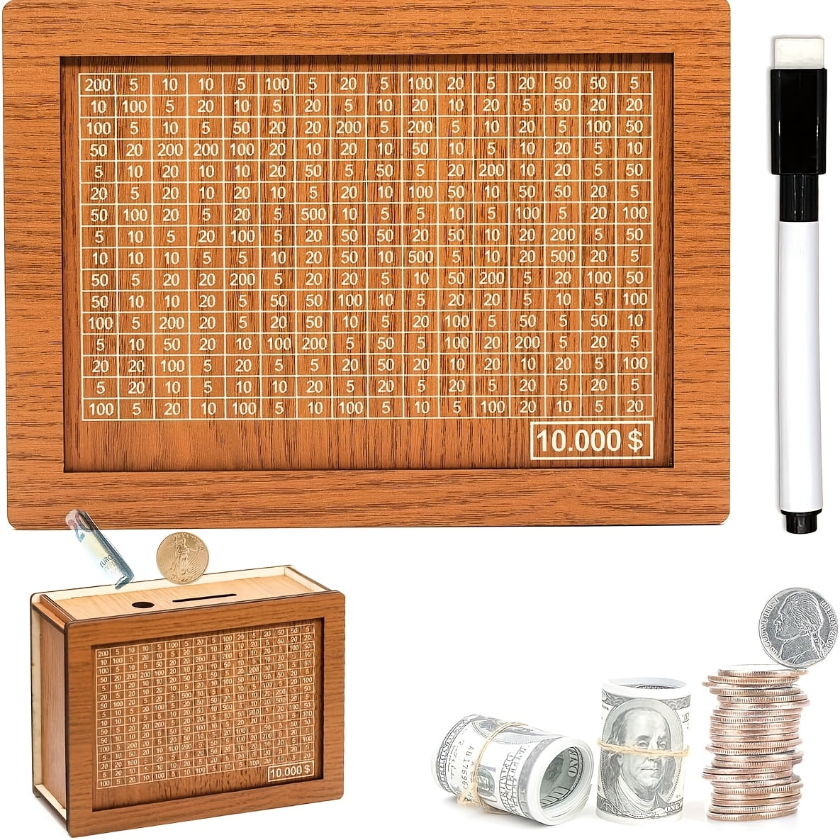 Extra-Large Wooden Coin Bank with Clear Window – High-Capacity Savings ...
