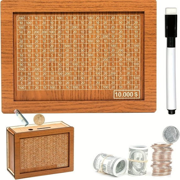 Extra-Large Wooden Coin Bank with Clear Window – High-Capacity Savings Box Holds Up to 10,000 ...