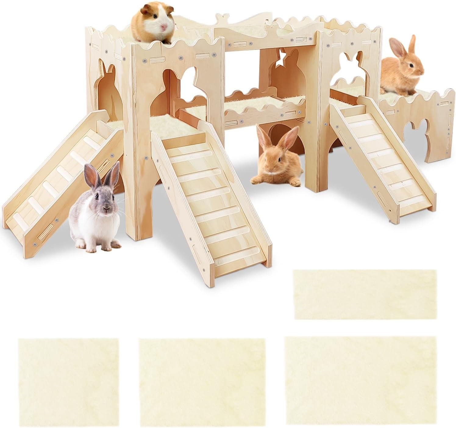Extra Large Wooden Rabbit Castle Hideaway Tunnel and Bed Small Animal ...
