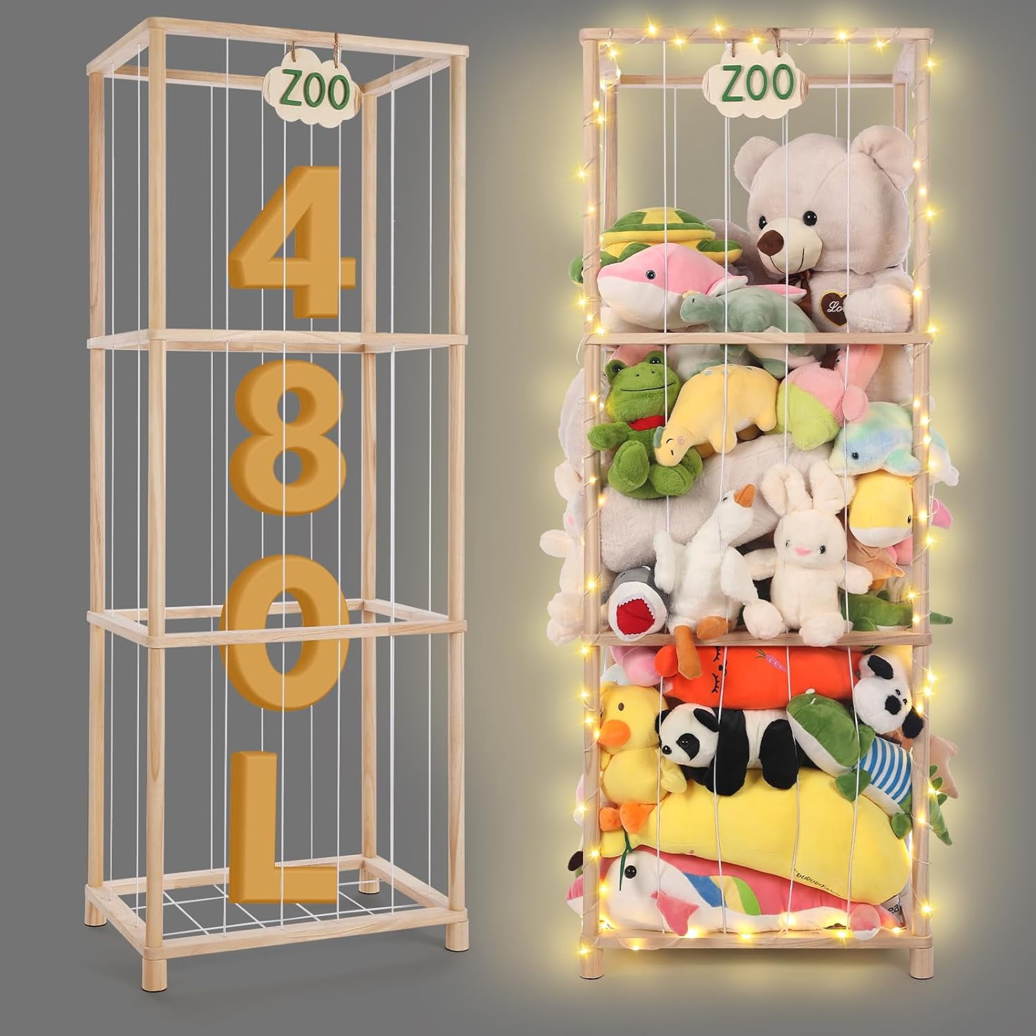 Extra-Large Wooden Stuffed Animal Zoo Storage, 64" H x 24" L x 16" W ...