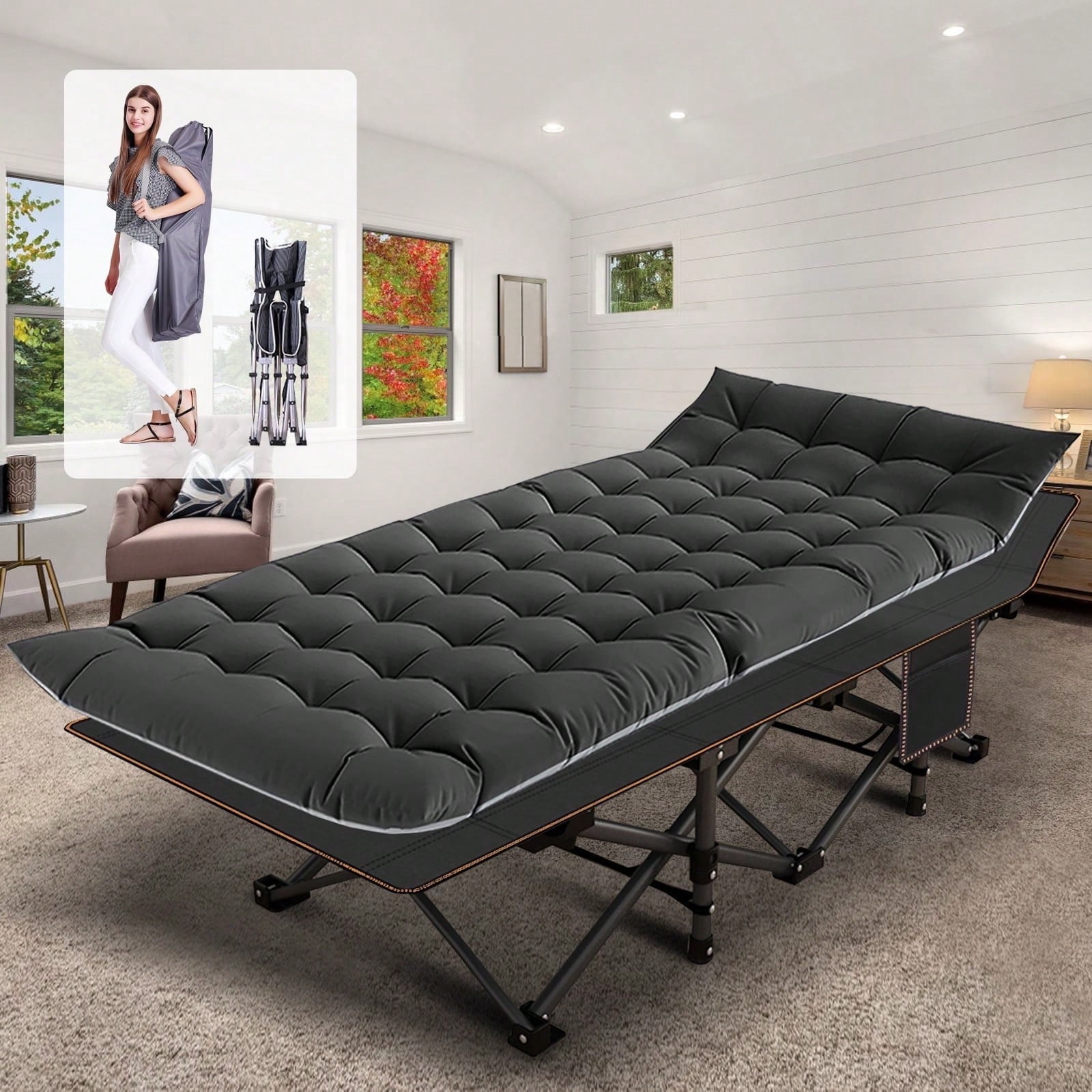 Extra Large XXL Foldable Convenient Bed With 3.3-Inch Double-Sided ...