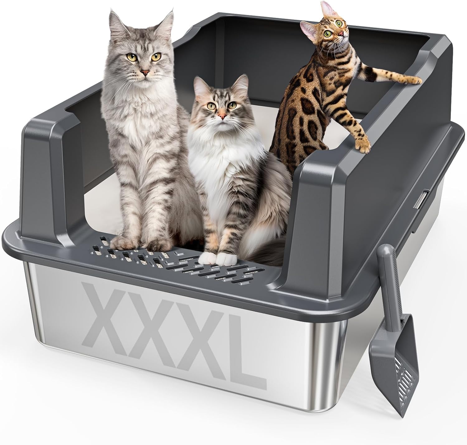 Extra Large XXL Stainless Steel Cat Litter Box with Lid, 26" L x 18" W ...